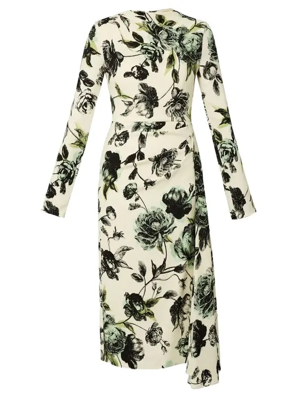 Erdem Draped Long-sleeve Midi Dress - Neutrals