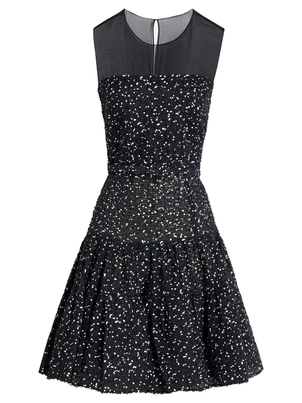 Oscar De La Renta Tulle-paneled Fil Coupé Mini Dress - Black