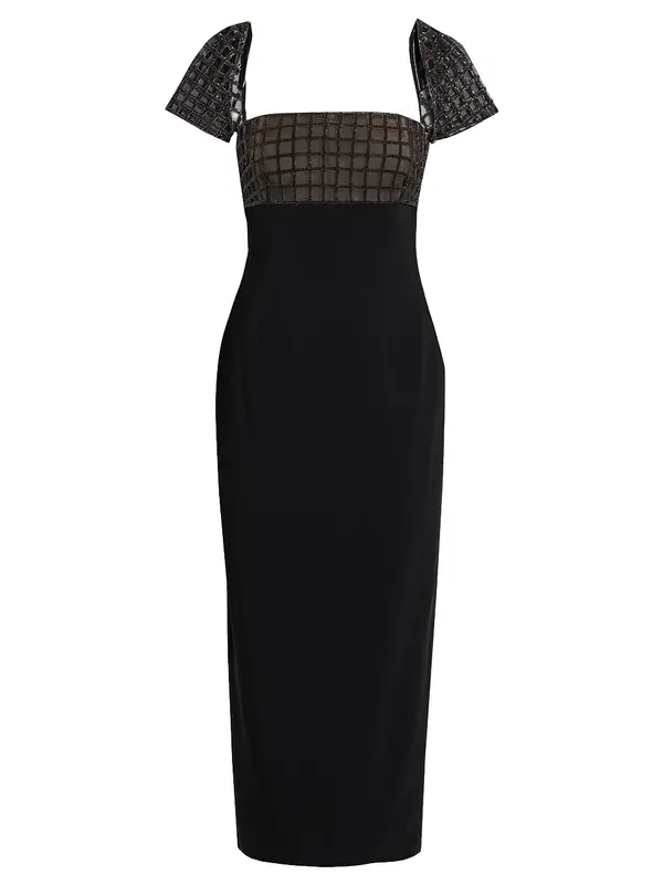 Oscar De La Renta Crystal-embellished Tulle-paneled Crepe Midi Dress - Black