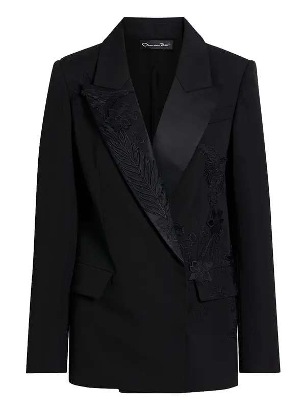 Oscar De La Renta Embroidered Wool Blazer - Black