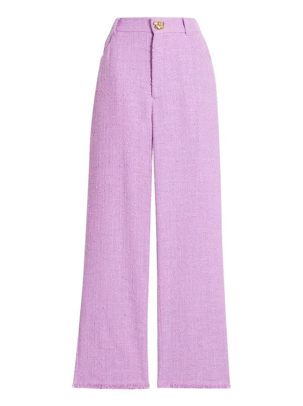 Oscar De La Renta Frayed Cotton-blend Bouclé-tweed Pants - Lilac