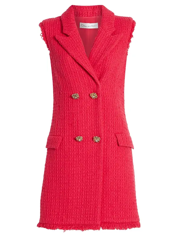 Oscar De La Renta Double-breasted Tweed Mini Dress - Papaya