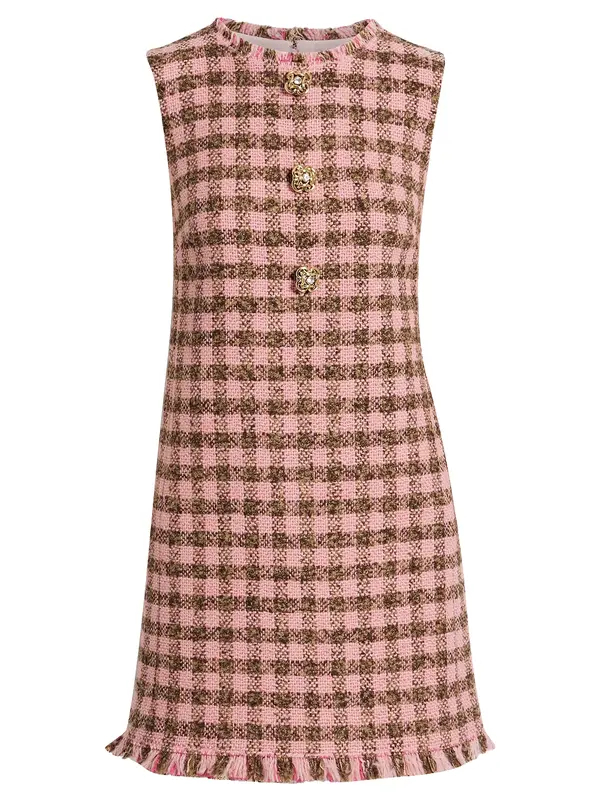 Oscar De La Renta Checked Wool-blend Tweed Mini Dress - Pink