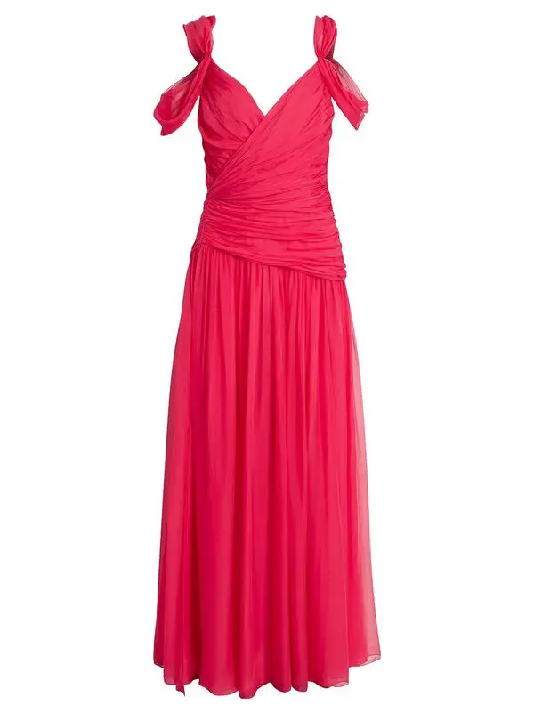 Oscar De La Renta Cold-shoulder Silk-chiffon Gown - Fuchsia