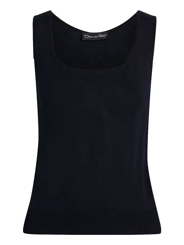 Oscar De La Renta Silk-blend Tank - Navy