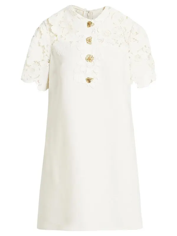 Oscar De La Renta Embellished Guipure Lace-paneled Wool-blend Mini Dress - Ivory