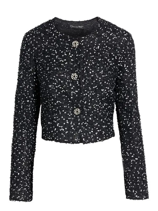 Oscar De La Renta Cropped Fil Coupé Jacket - Black