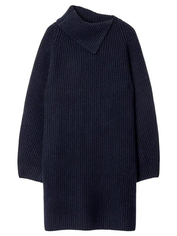 Cos Wrap-collar Wool Dress - Navy