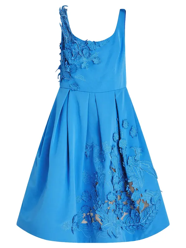 Oscar De La Renta Laser-cut Appliquéd Taffeta Dress - Azure