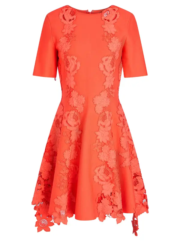 Oscar De La Renta Guipure Lace-trimmed Jersey Dress - Orange