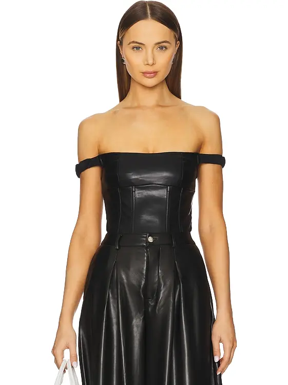 WeWoreWhat Off Shoulder Faux Leather Corset - Black
