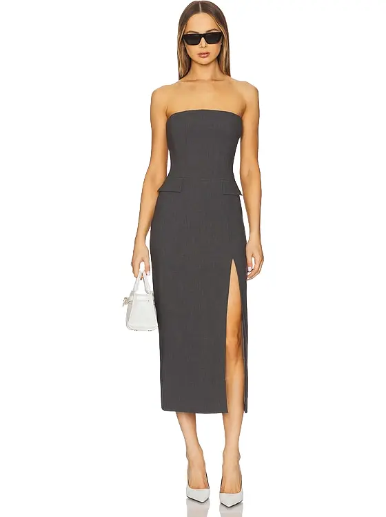 Bardot Nikki Strapless Midi Dress - Charcoal