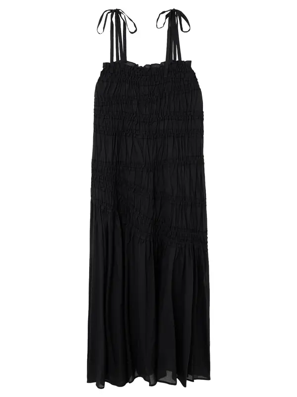 Tory Burch Smocked Cotton-voile Midi Dress - Black
