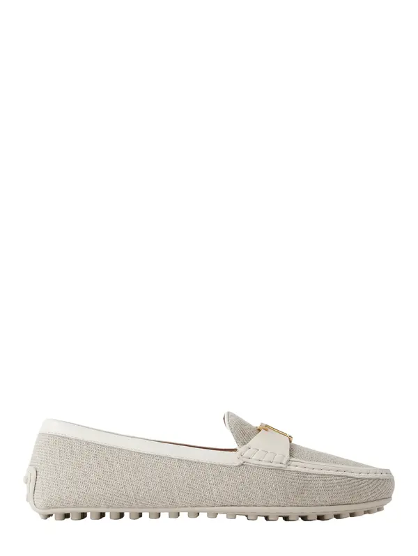 TOD'S Leather-trimmed Raffia Loafers - Gray