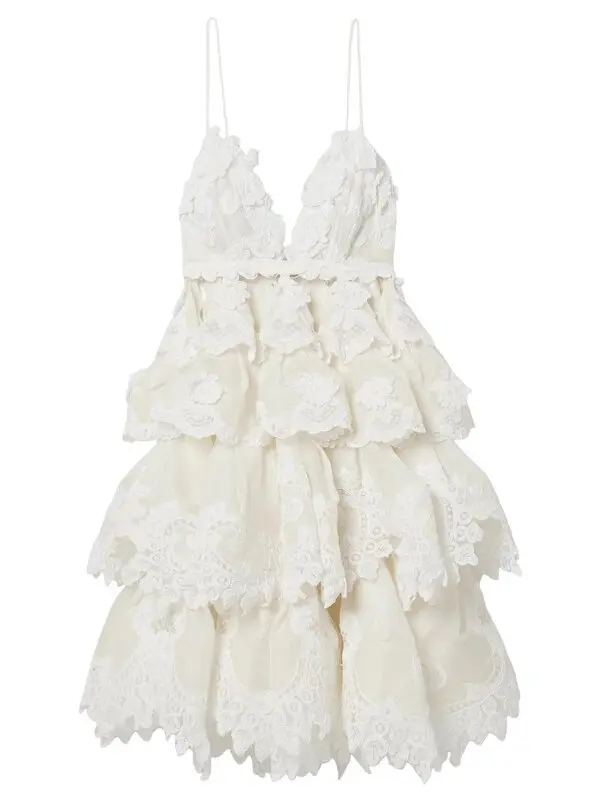 Zimmermann Crush Tiered Mini Dress - Ivory