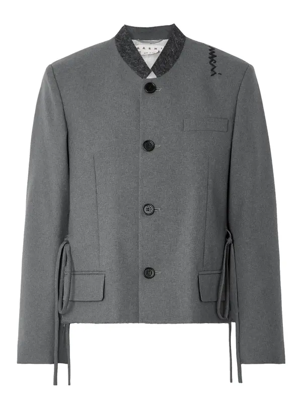 Marni Wool Jacket With Embroidery And Felt Trim - Gray