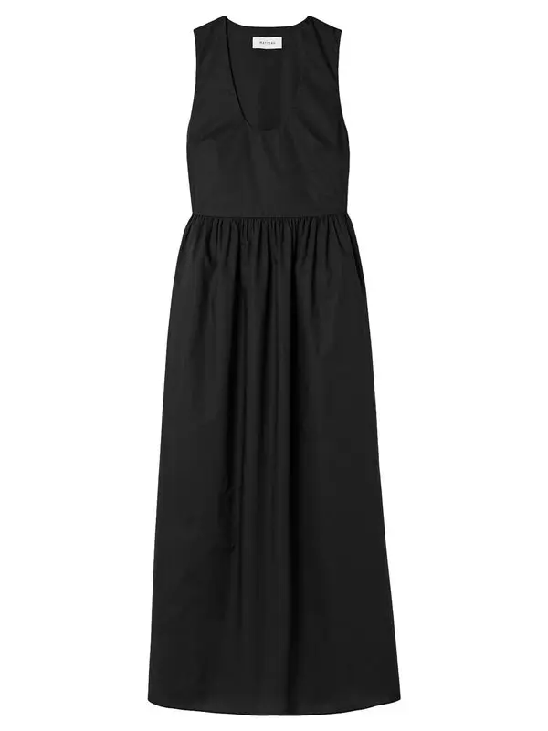 Matteau Gathered Organic Cotton-poplin Midi Dress - Black