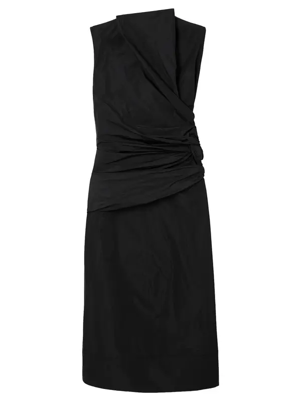 JIL SANDER Gathered Shell Midi Dress - Black