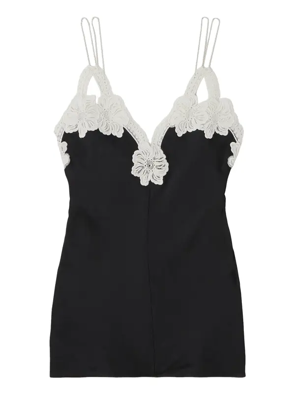 JIL SANDER Guipure Lace-trimmed Satin Camisole - Black