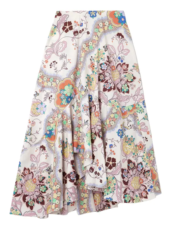 Etro Asymmetric Floral-print Midi Skirt - White
