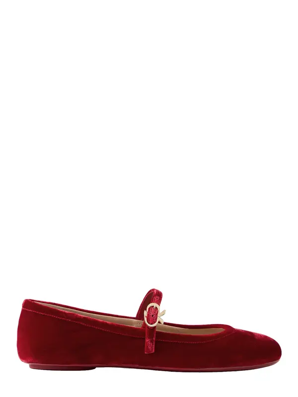 GIANVITO ROSSI Carla Velvet Mary Jane Ballet Flats - Red