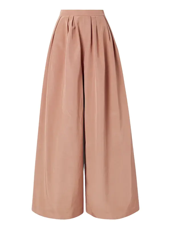 Carolina Herrera Pleated Cotton-blend Faille Wide-leg Pants - Pink