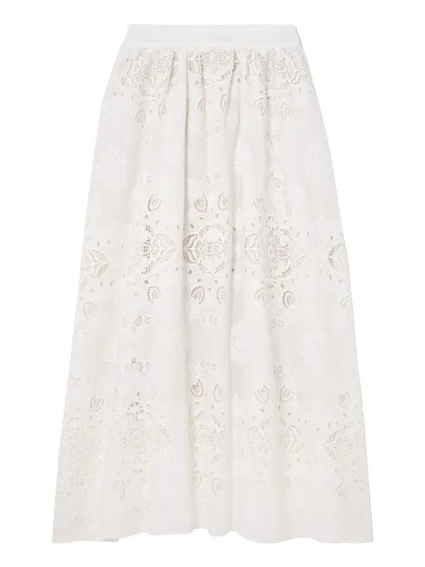 Borgo De Nor Rhea Broderie Anglaise Poplin Midi Skirt - Ivory