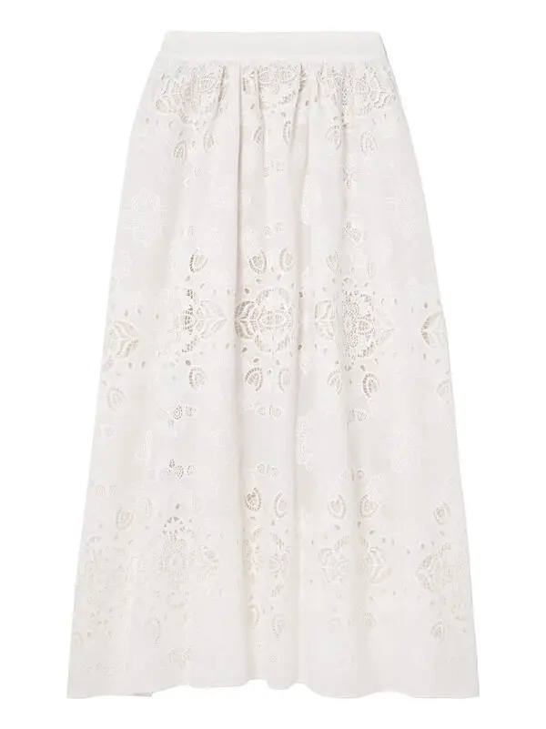 Borgo De Nor Rhea Broderie Anglaise Poplin Midi Skirt - Neutrals