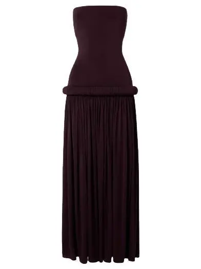 Alaïa Strapless Pleated Stretch-jersey Midi Dress - Burgundy