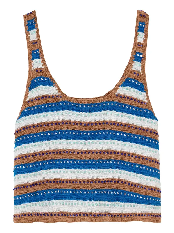 Alix Of Bohemia Tina Lowtide Embellished Striped Crocheted Cotton Tank - Blue