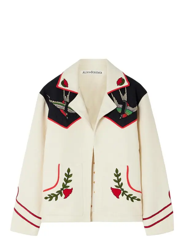 Alix Of Bohemia Western Royal Flush Embroidered Silk-bouclé Jacket - White