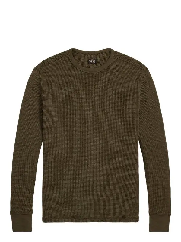 Ralph Lauren Garment-dyed Waffle-knit Crewneck - Olive Brown