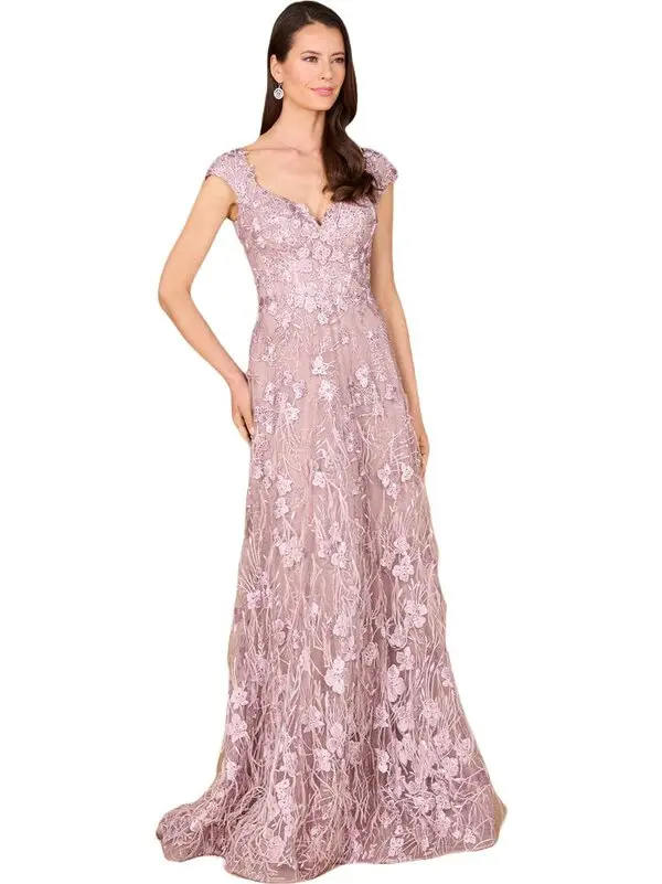 LARA NEW YORK Cap Sleeves A-line Gown - Lilac