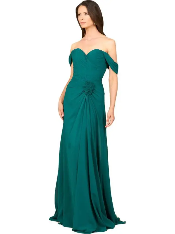 LARA NEW YORK Off-the-shoulder Chiffon Dress - Emerald Green