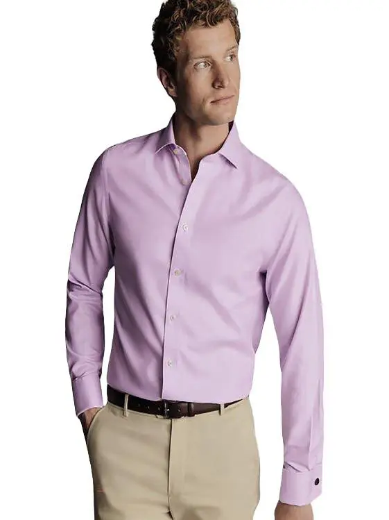 CHARLES TYRWHITT Non-iron Clifton Weave Cutaway Slim Fit Shirt Double Cuff - Lilac Purple