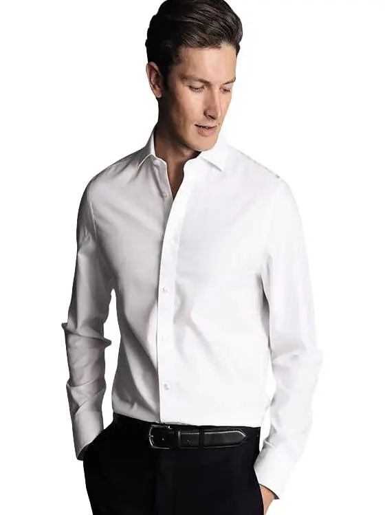 CHARLES TYRWHITT Non-iron Clifton Weave Cutaway Slim Fit Shirt Double Cuff - White
