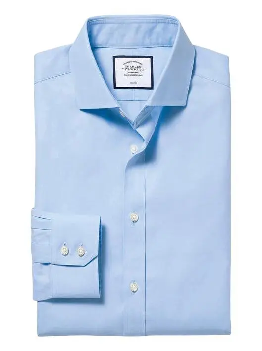 CHARLES TYRWHITT Non-iron Twill Cutaway Slim Fit Shirt Single Cuff - Sky Blue