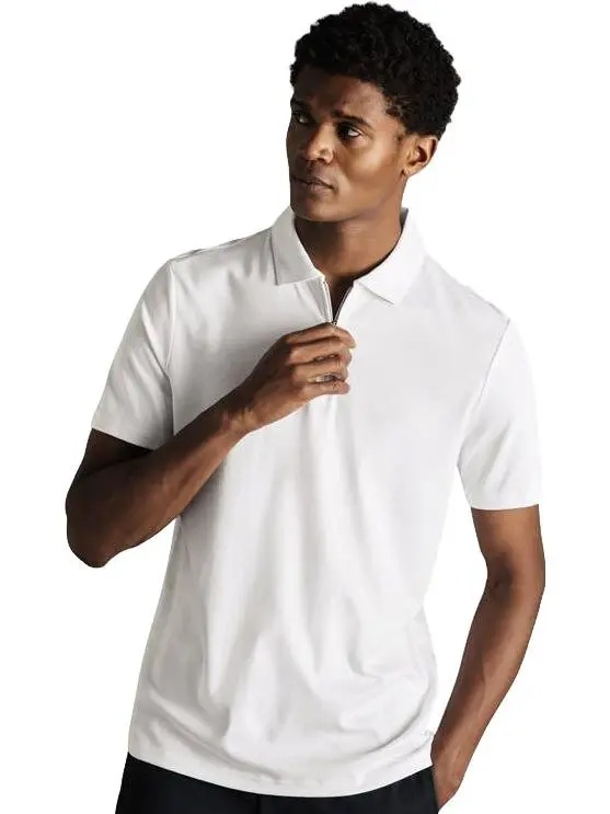 CHARLES TYRWHITT Plain Short Sleeve Zip Jersey Polo - White