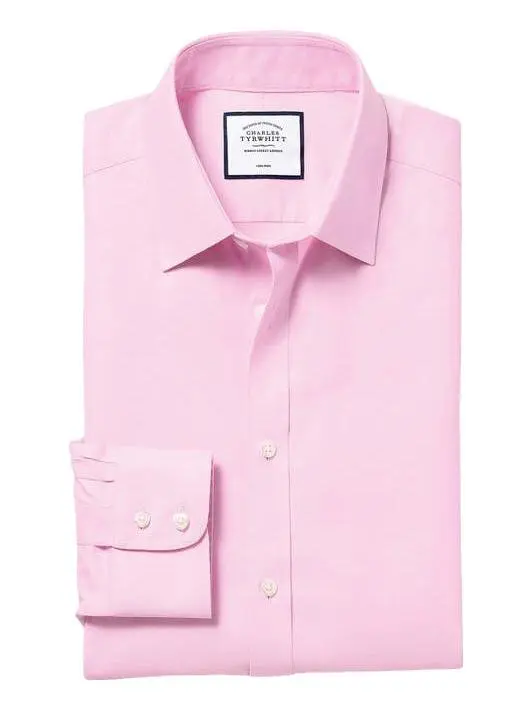 CHARLES TYRWHITT Non-iron Twill Shirt - Pink
