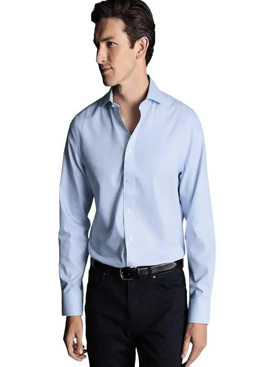 CHARLES TYRWHITT Non-iron Clifton Weave Cutaway Slim Fit Shirt Single Cuff - Light Blue