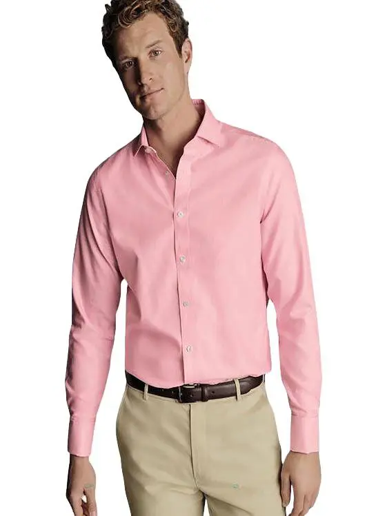 CHARLES TYRWHITT Non-iron Clifton Weave Cutaway Slim Fit Shirt Single Cuff - Pink