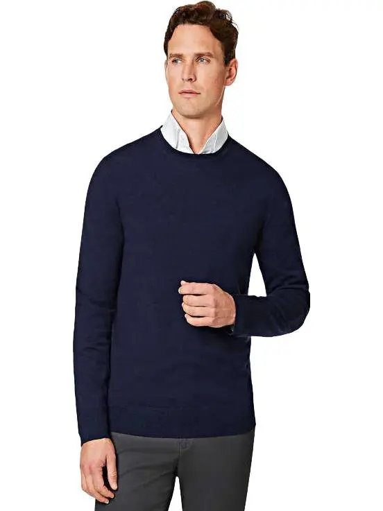 CHARLES TYRWHITT Pure Merino Wool Crew Neck Sweater - Navy