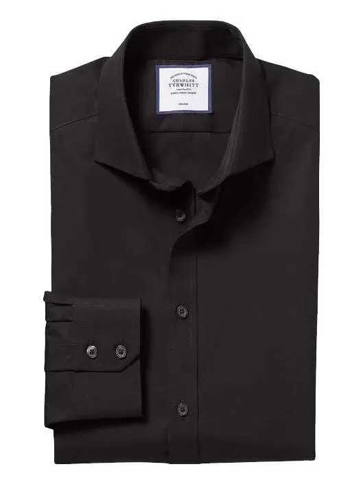 CHARLES TYRWHITT Non-iron Poplin Cutaway Slim Fit Shirt Single Cuff - Black