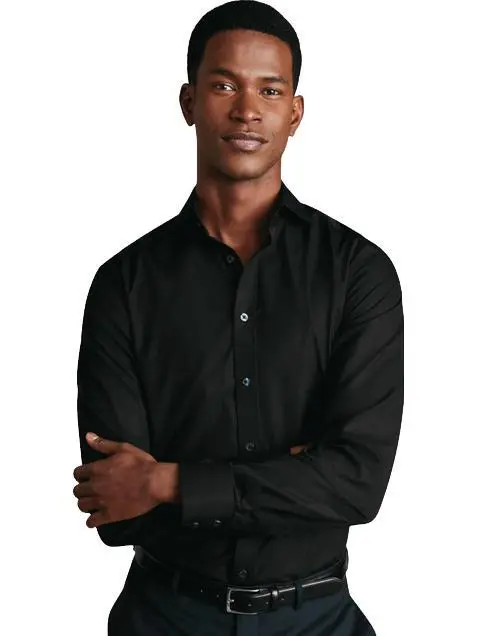 CHARLES TYRWHITT Non-iron Cutaway Collar Poplin Shirt - Black