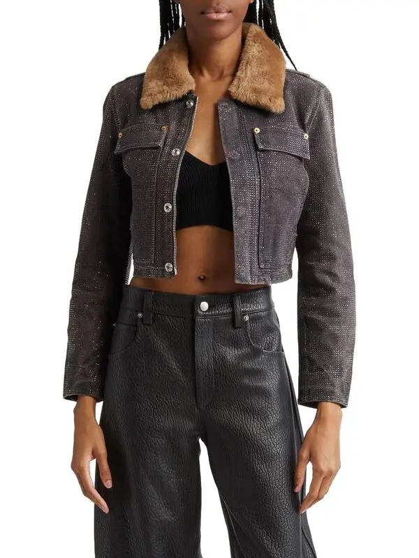 Alexander Wang Workwear Shrunken Trucker Jacket With Faux Fur Collar - Saloon Bar