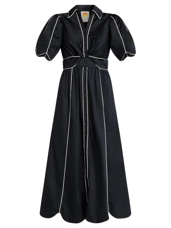 Farm Rio Contrasting-trim Midi Dress - Black
