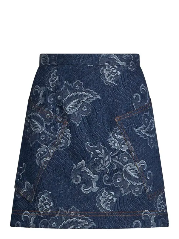 Etro Printed Denim Mini Skirt - Blue