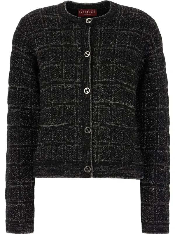 Gucci Checked Jacquard Cardigan - Black