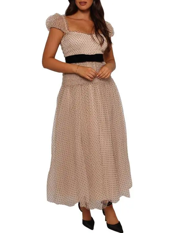 PETAL & PUP Bryn Polka Dot Maxi Dress - Beige