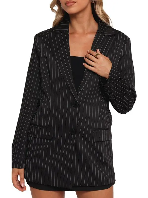 PETAL & PUP Livia Pinstripe Blazer - Black